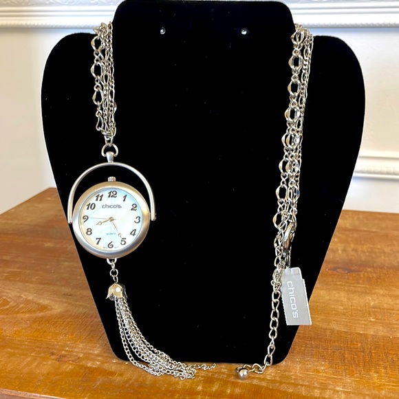 Chico's | Accessories | Nwt Chicos Joanne Silvertone Watch Pendant ...